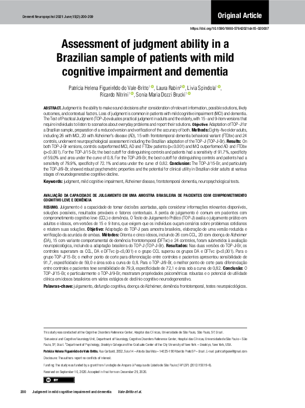 (PDF) Assessment of judgment ability in a Brazilian sample of patients ...