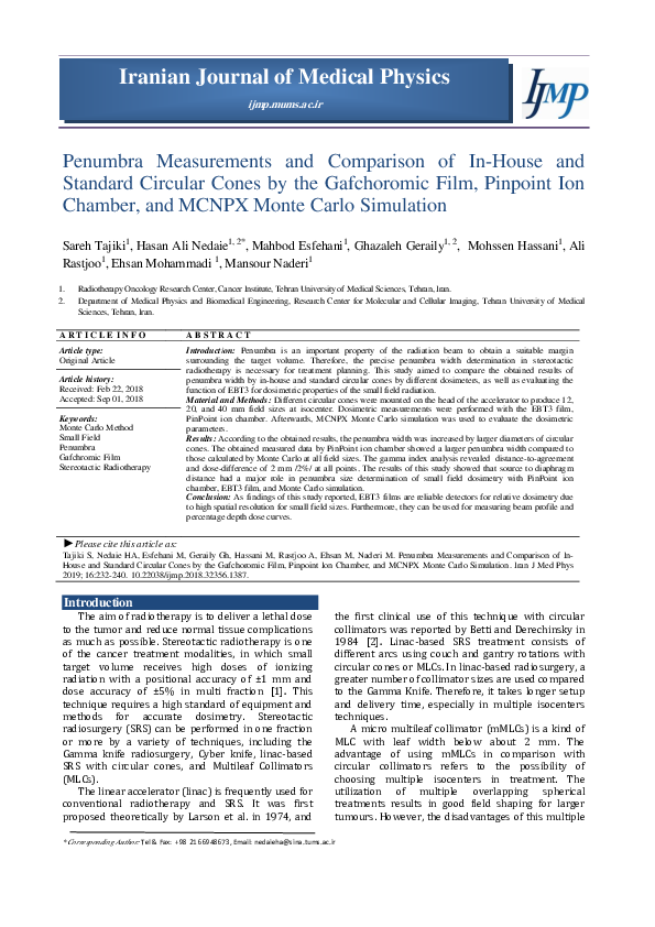 (PDF) Penumbra Measurements and Comparison of In-House and Standard Circular Cones by the ...