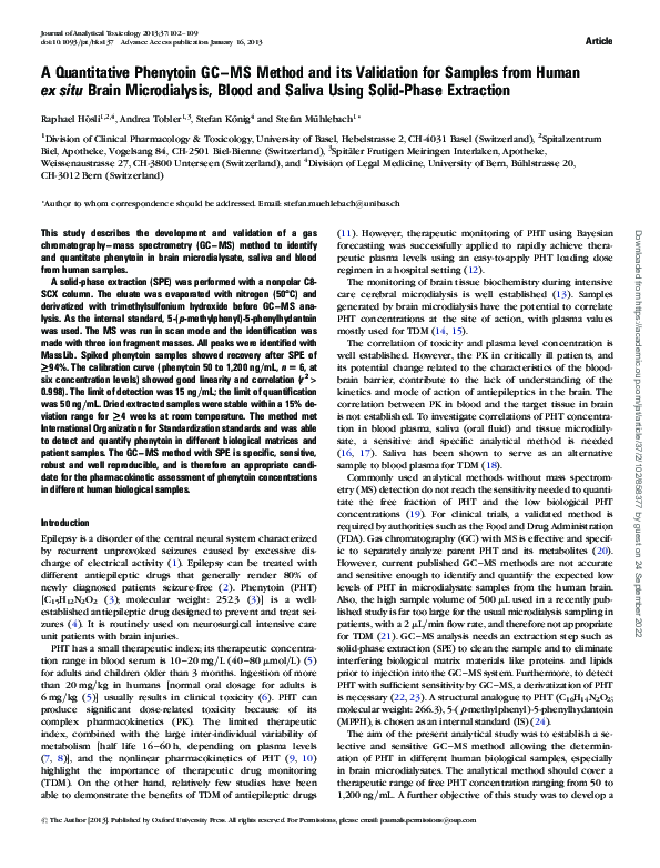 (PDF) A Quantitative Phenytoin GC-MS Method and its Validation for Samples from Human ex situ ...