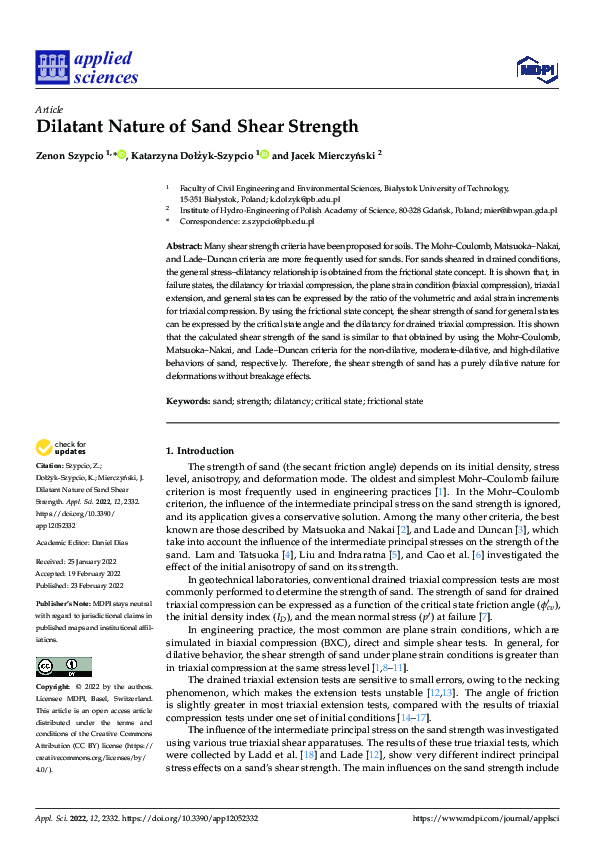 (PDF) Dilatant Nature of Sand Shear Strength | Katarzyna Dołżyk-Szypcio ...