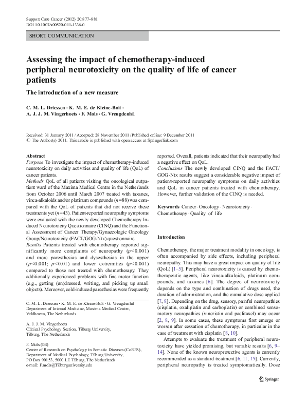 (PDF) Assessing the impact of chemotherapy-induced peripheral neurotoxicity on the quality of ...