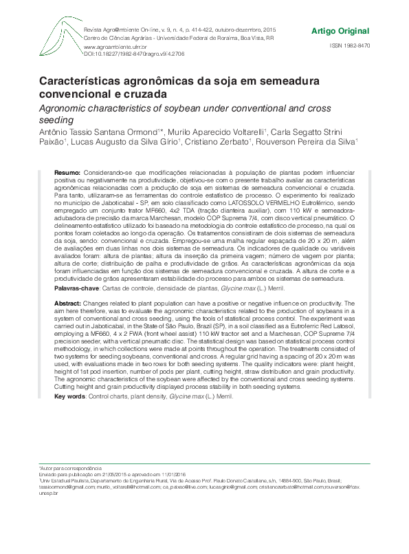 (PDF) Agronomic characteristics of soybean under conventional and cross seeding