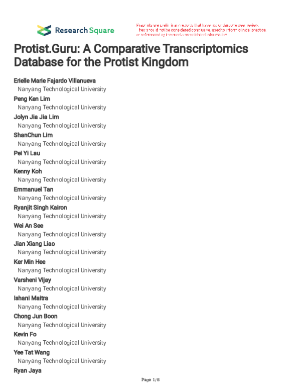 (PDF) Protist.Guru: A Transcriptomics Resource for Protist Research