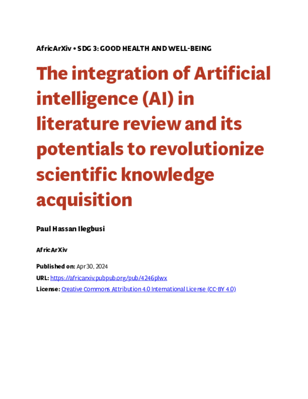 (PDF) The integration of Arti cial intelligence (AI) in literature review and its potentials to ...