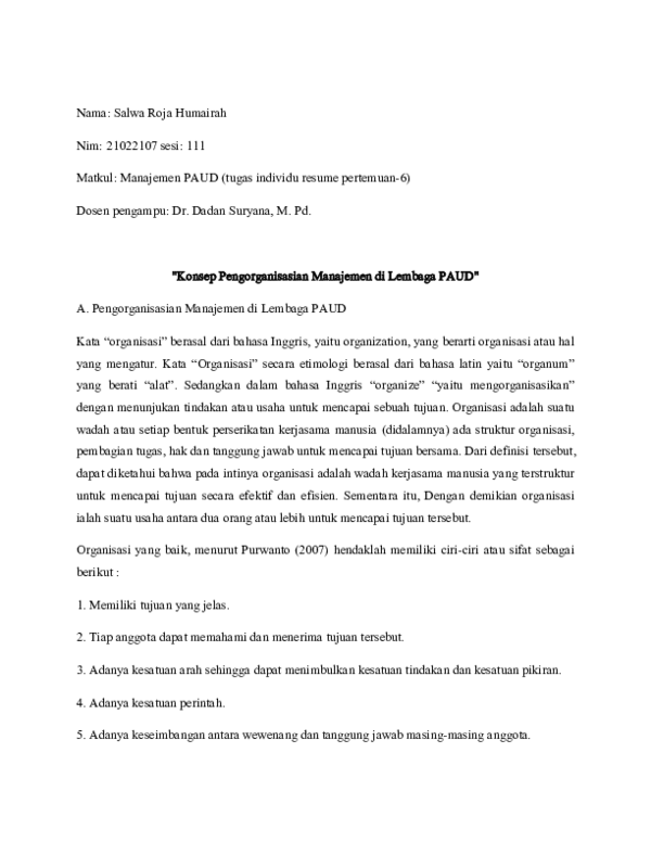(PDF) TUGAS INDIVIDU MANAJEMEN PAUD P6 SALWA ROJA
