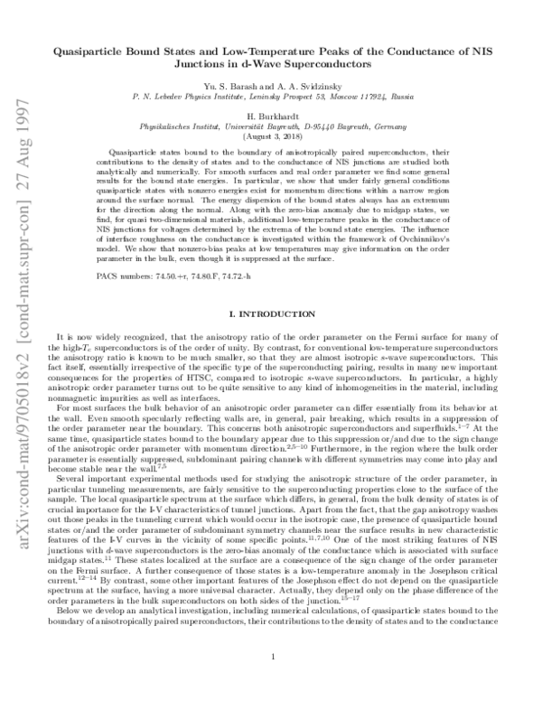 (PDF) Quasiparticle bound states and low-temperature peaks of the ...