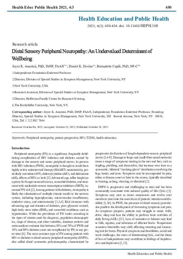 (PDF) Distal Sensory Peripheral Neuropathy: An Undervalued Determinant ...