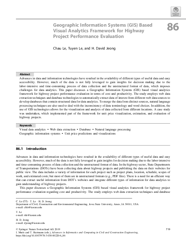(PDF) Geographic Information Systems (GIS) Based Visual Analytics Framework for Highway Project ...