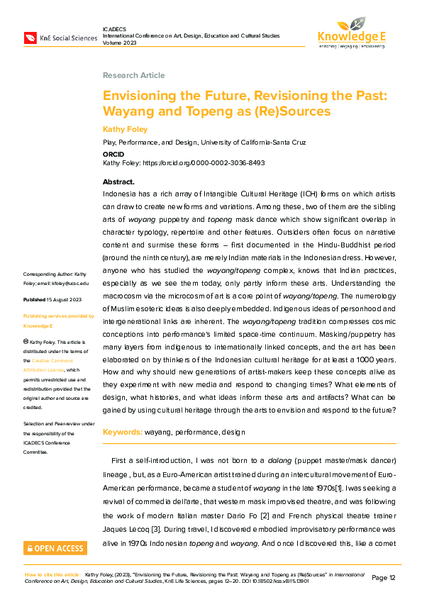 (PDF) Envisioning the Future, Revisioning the Past: Wayang and Topeng ...