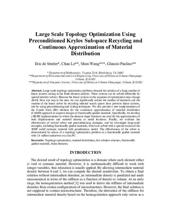 (PDF) Large-scale topology optimization using preconditioned Krylov subspace methods with recycling