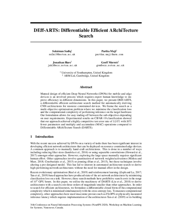 (PDF) DEff-ARTS: Differentiable Efficient ARchiTecture Search (PDF) DEff-ARTS: Differentiable Efficient ARchiTecture Search
