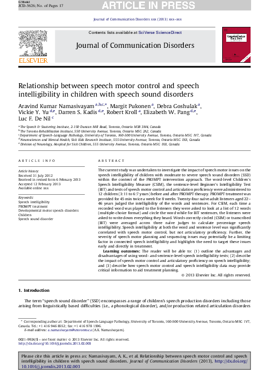 (PDF) Relationship between speech motor control and speech ...