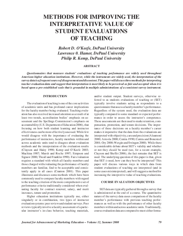 (PDF) Methods for Improving the Interpretive Value of Student Evaluations of Teaching