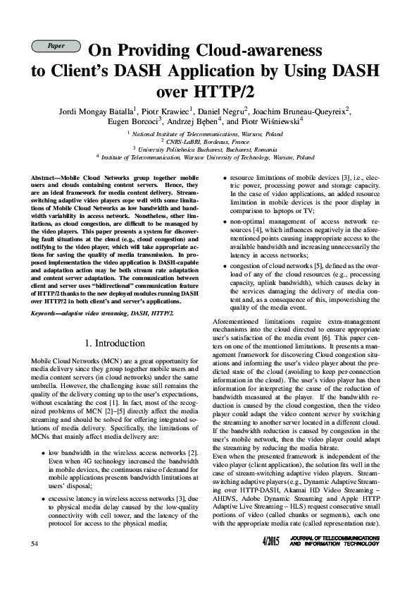 (PDF) On Providing Cloud-awareness to Client's DASH Application by ...