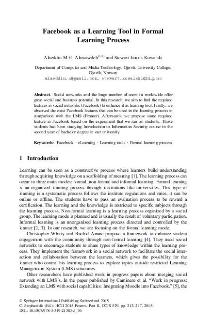 (PDF) Facebook as a Learning Tool in Formal Learning Process