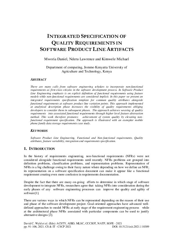 (PDF) Integrated Specification of Quality Requirements in Software Product Line Artifacts
