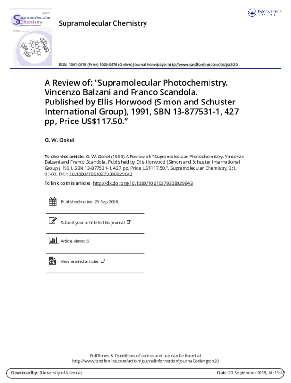 (PDF) A Review of: “Supramolecular Photochemistry. Vincenzo Balzani and ...