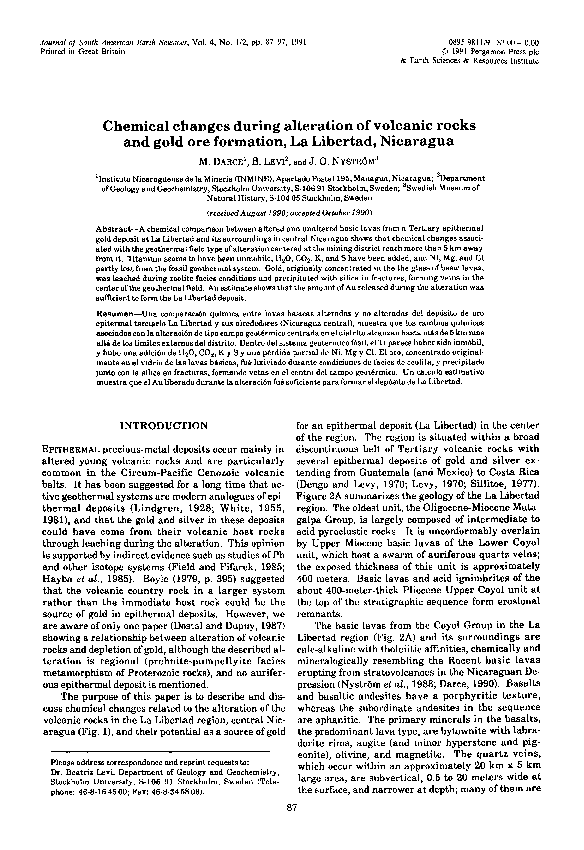 (PDF) Chemical changes during alteration of volcanic rocks and gold ore ...