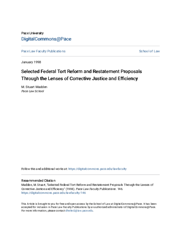 (PDF) Selected Federal Tort Reform and Restatement Proposals Through ...