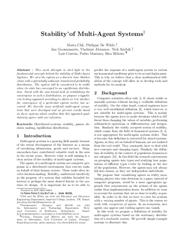 (PDF) Stability of multi-agent systems