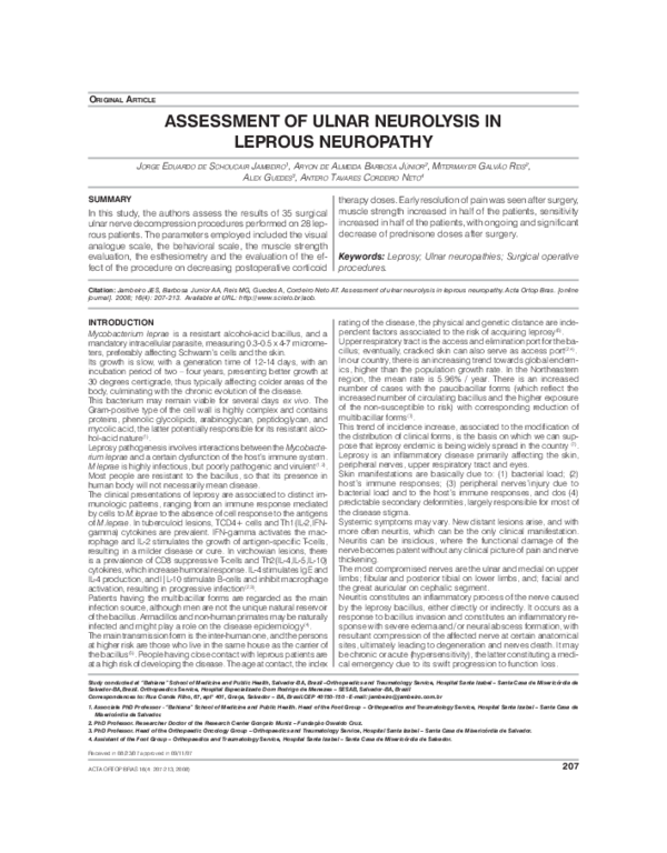 (PDF) Assessment of ulnar neurolysis in leprous neuropathy