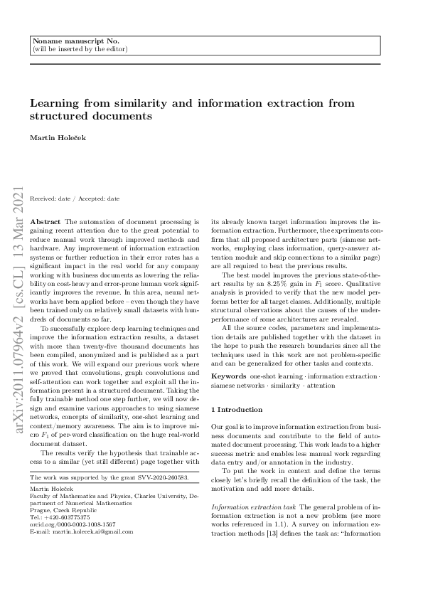 Pdf Learning From Similarity And Information Extraction From Structured Documents