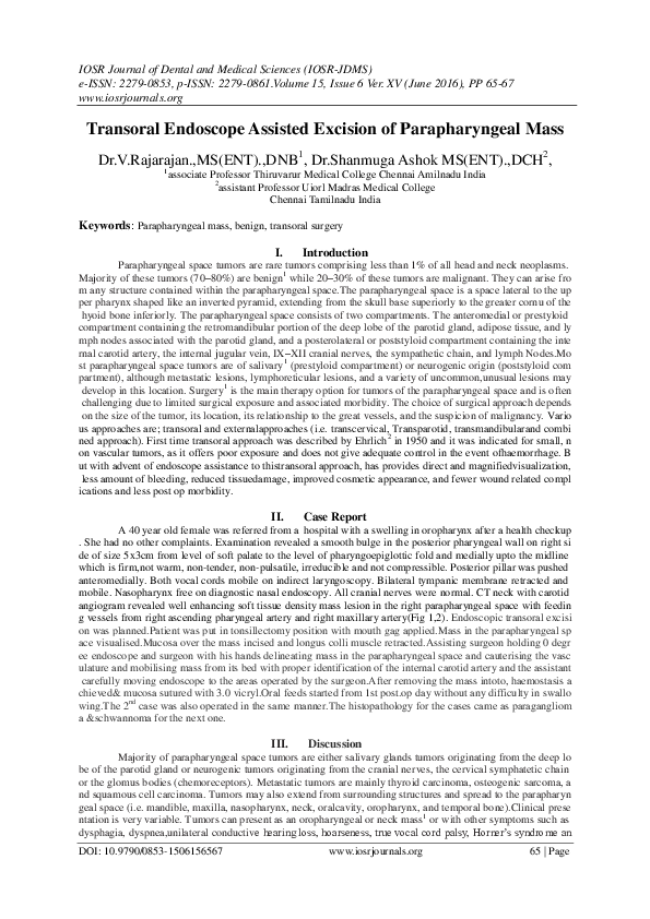 (PDF) Transoral Endoscope Assisted Excision of Parapharyngeal Mass