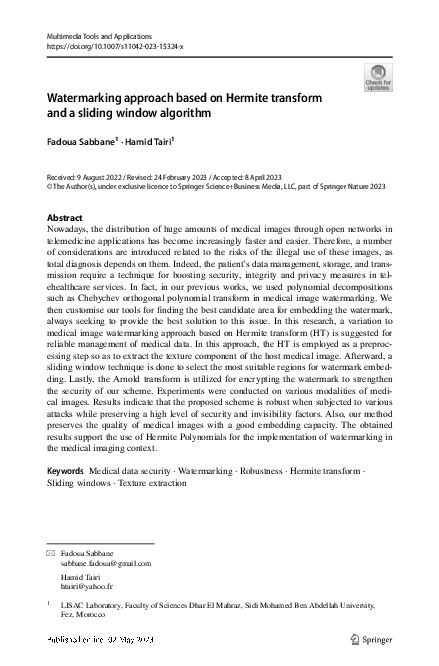 (PDF) Watermarking approach based on Hermite transform and a sliding window algorithm | Hamid ...