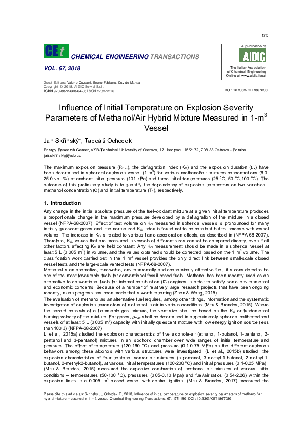 (PDF) Influence of Initial Temperature on Explosion Severity Parameters ...