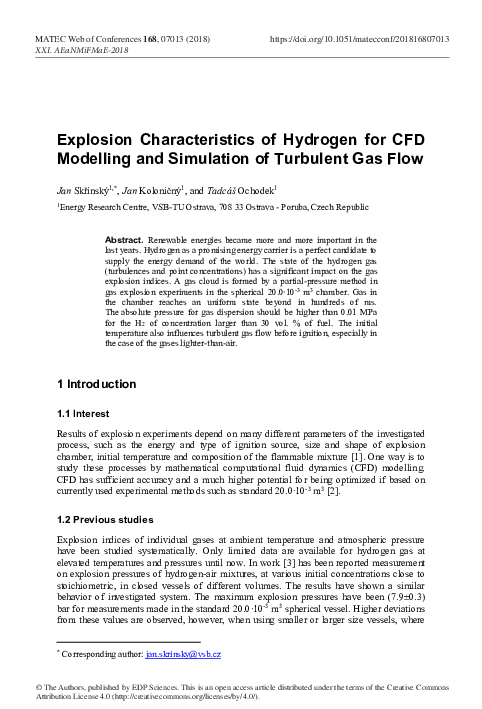 (PDF) Explosion Characteristics of Hydrogen for CFD Modelling and ...