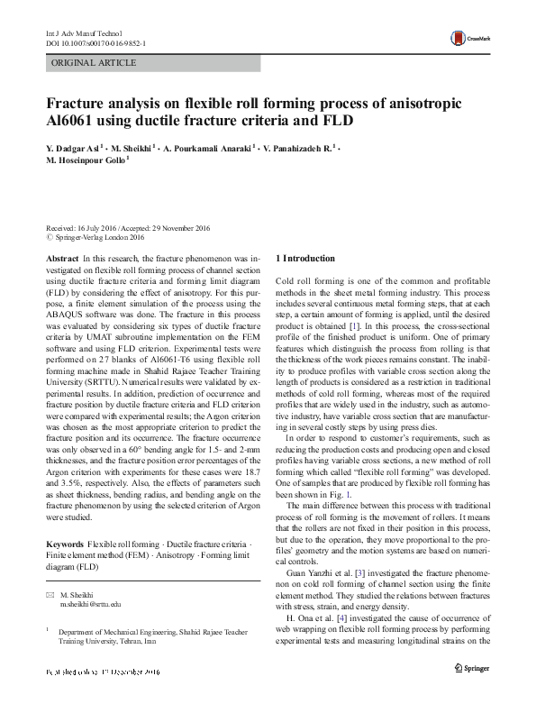 Fracture analysis on flexible roll forming process of anisotropic Al6061 using ductile fracture ...
