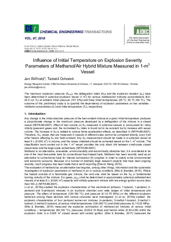 (PDF) Influence of Initial Temperature on Explosion Severity Parameters ...
