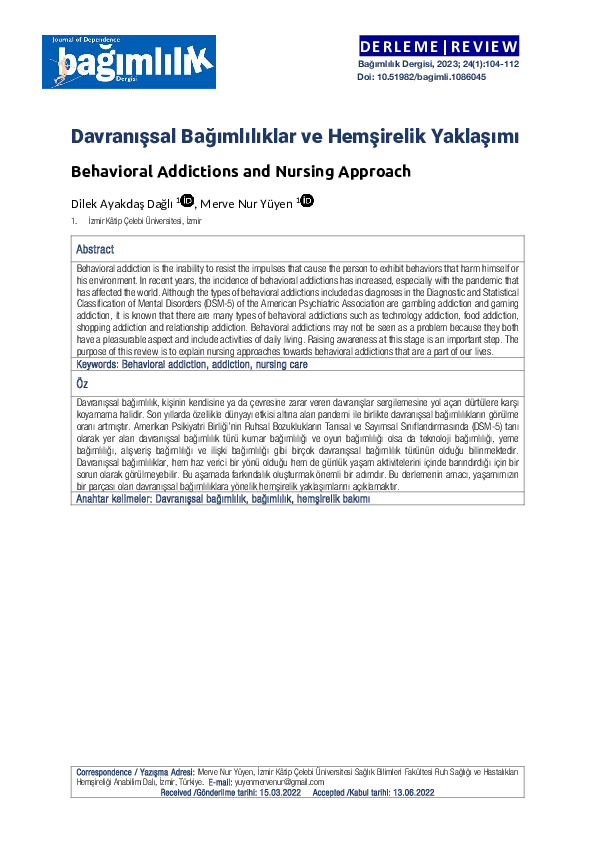 (PDF) Behavioral Addictions and Nursing Approach
