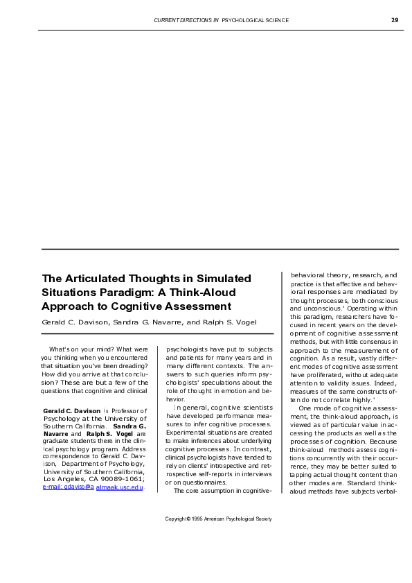 (PDF) The Articulated Thoughts in Simulated Situations Paradigm: A ...