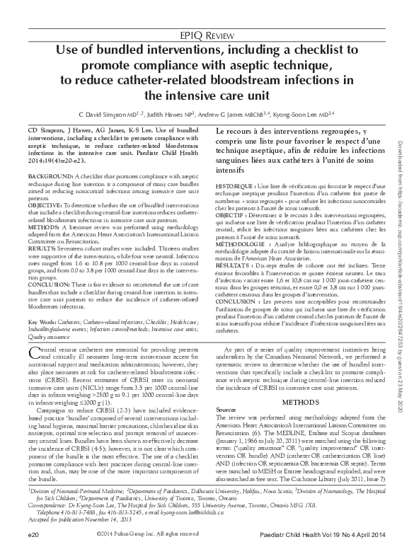 (PDF) Use of bundled interventions, including a checklist to promote compliance with aseptic ...