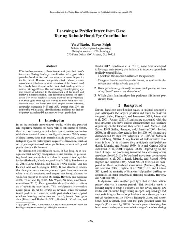 (PDF) Learning to Predict Intent from Gaze During Robotic Hand-Eye Coordination