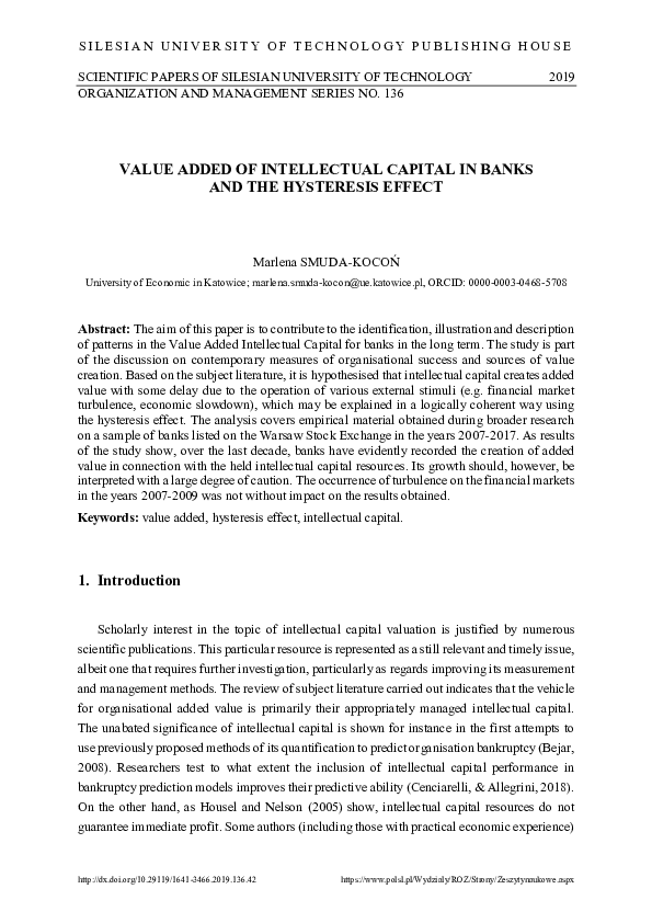 (PDF) Value Added of Intellectual Capital in Banks and the Hysteresis Effect