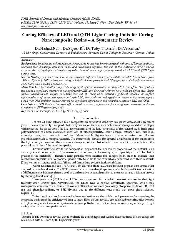 (PDF) Curing Efficacy of LED and QTH Light Curing Units for Curing ...