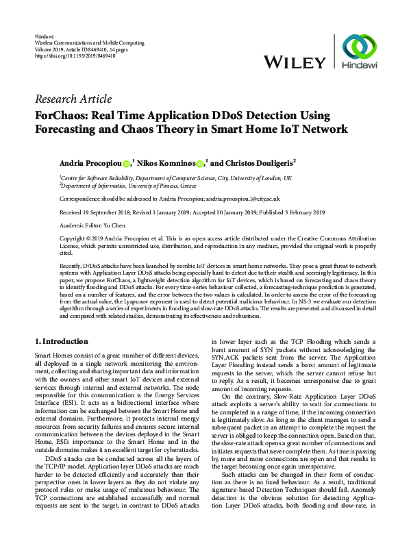 (PDF) ForChaos: Real Time Application DDoS Detection Using Forecasting and Chaos Theory in Smart ...