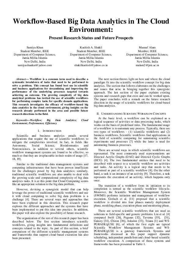 (PDF) Workflow-Based Big Data Analytics in The Cloud Environment Present Research Status and ...