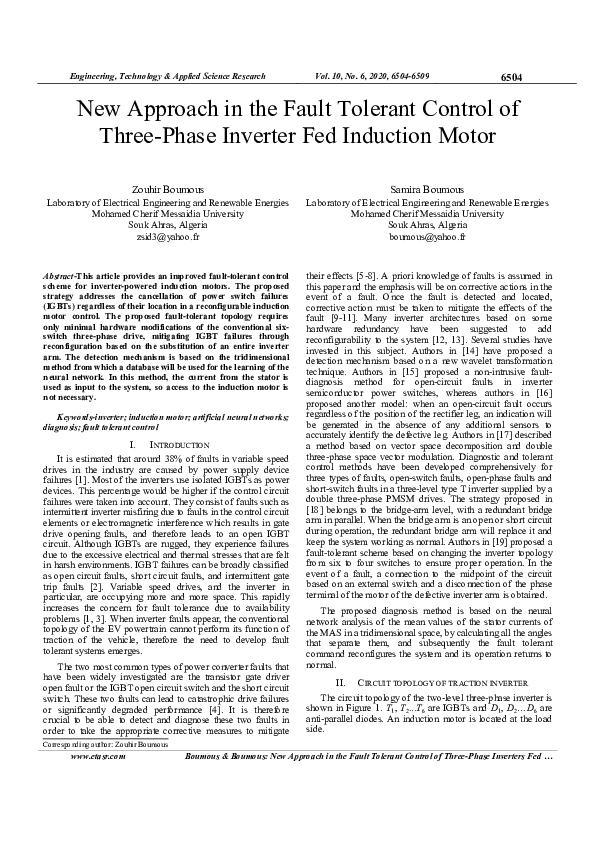 (PDF) New Approach in the Fault Tolerant Control of Three-Phase Inverter Fed Induction Motor