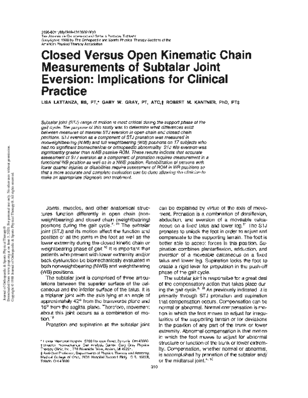 Pdf Closed Versus Open Kinematic Chain Measurements Of Subtalar Joint Eversion Implications
