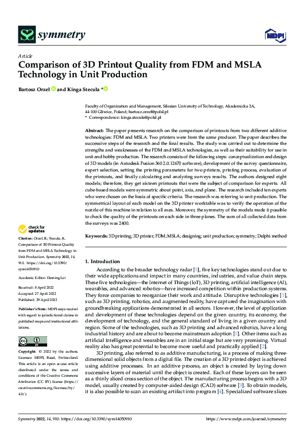 (PDF) Comparison of 3D Printout Quality from FDM and MSLA Technology in ...