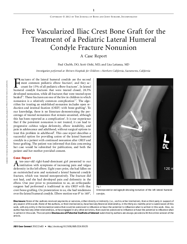 (PDF) Free Vascularized Iliac Crest Bone Graft for the Treatment of a ...