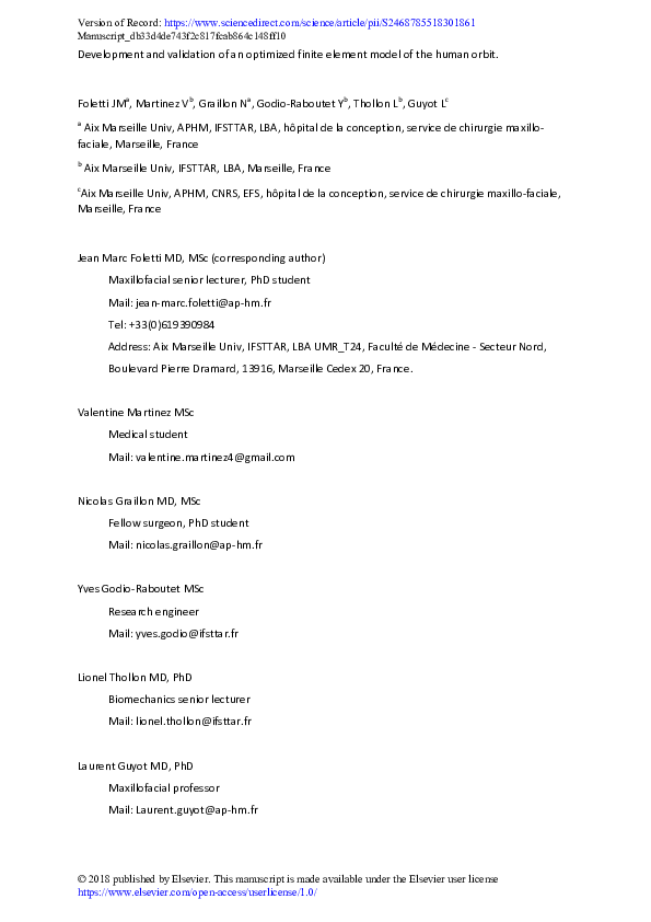 Pdf Development And Validation Of An Optimized Finite Element Model Of The Human Orbit