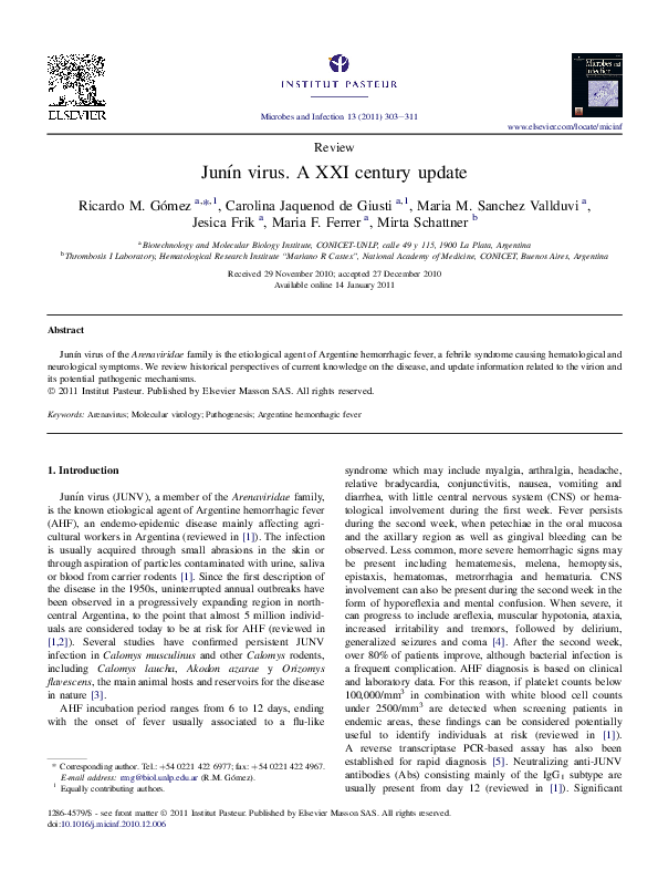 (PDF) Junín virus. A XXI century update