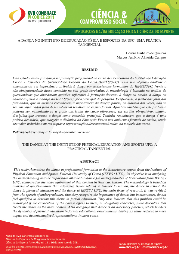 (PDF) A Dança No Instituto De Educação Física e Esportes Da Ufc: Uma ...