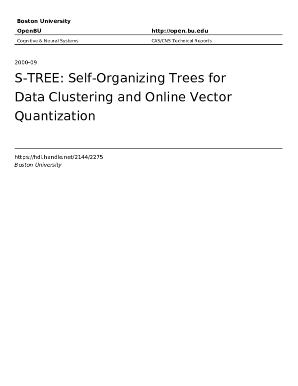 Pdf S Tree Self Organizing Trees For Data Clustering And Online Vector Quantization Marcos