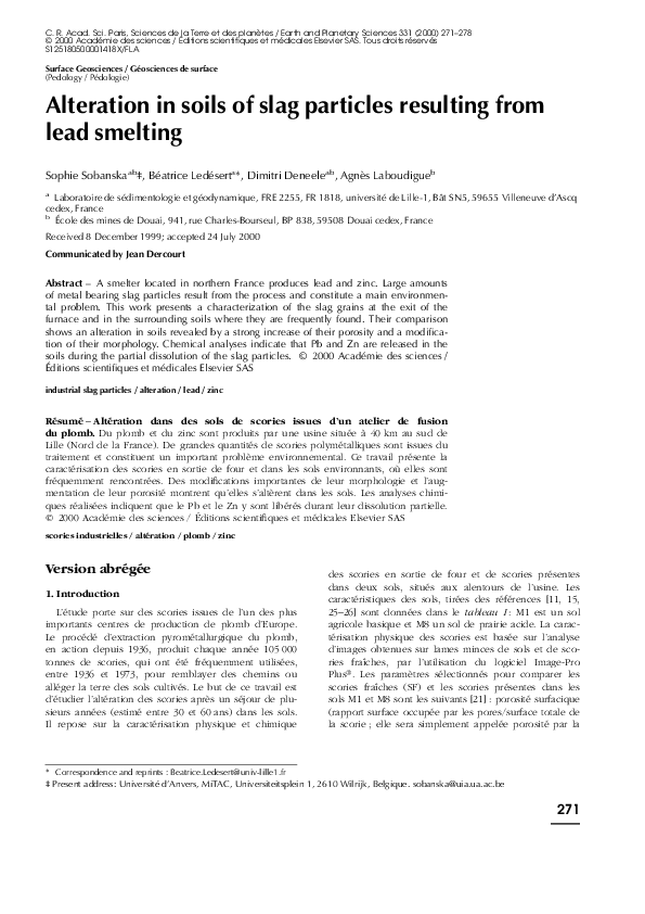 (PDF) Alteration in soils of slag particles resulting from lead smelting