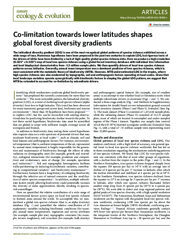 (PDF) Co-limitation towards lower latitudes shapes global forest ...